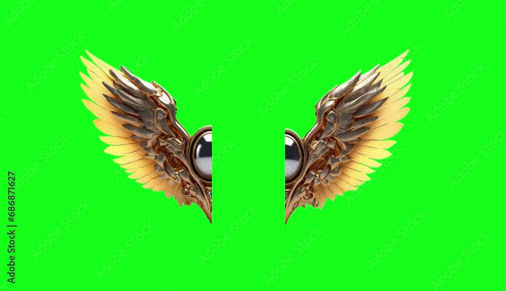 yellow and gold color angel wings on the greenscreen background ...