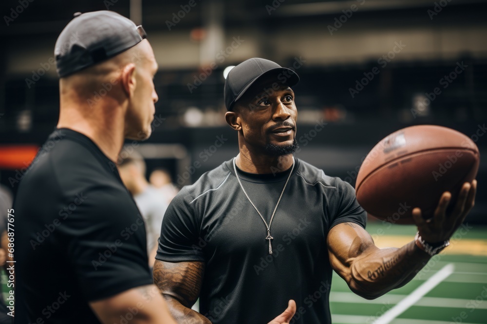 Strength and conditioning coach explains to football team athletes how ...