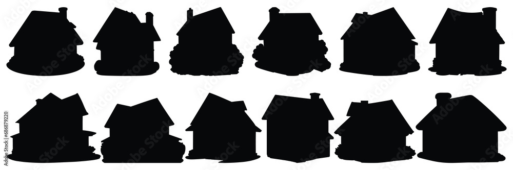 House building silhouettes set, large pack of vector silhouette design ...