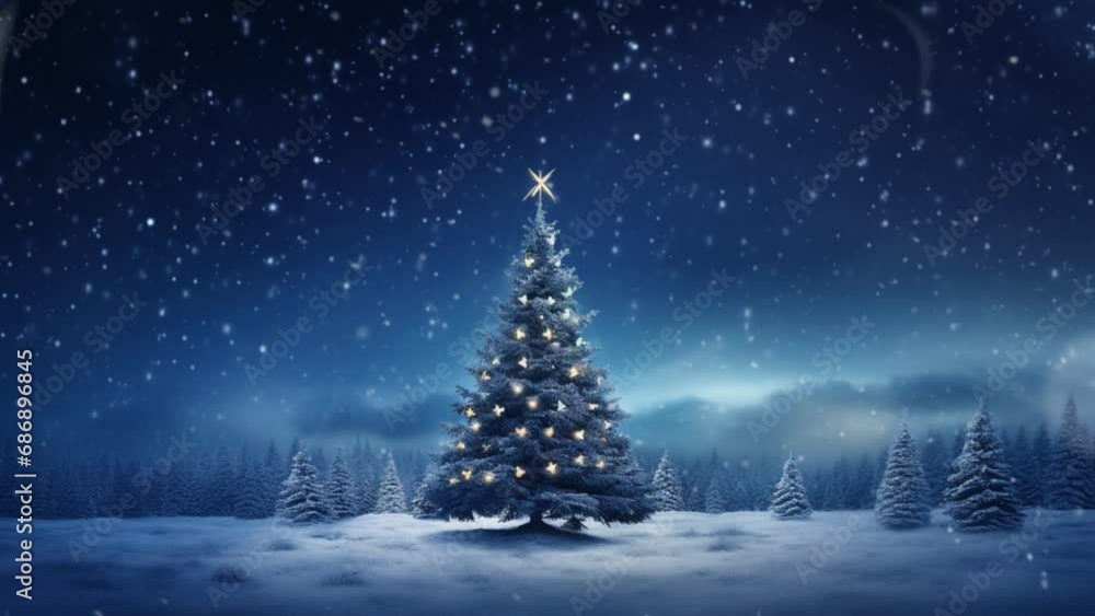 Christmas tree animation with night sky background with shooting stars ...
