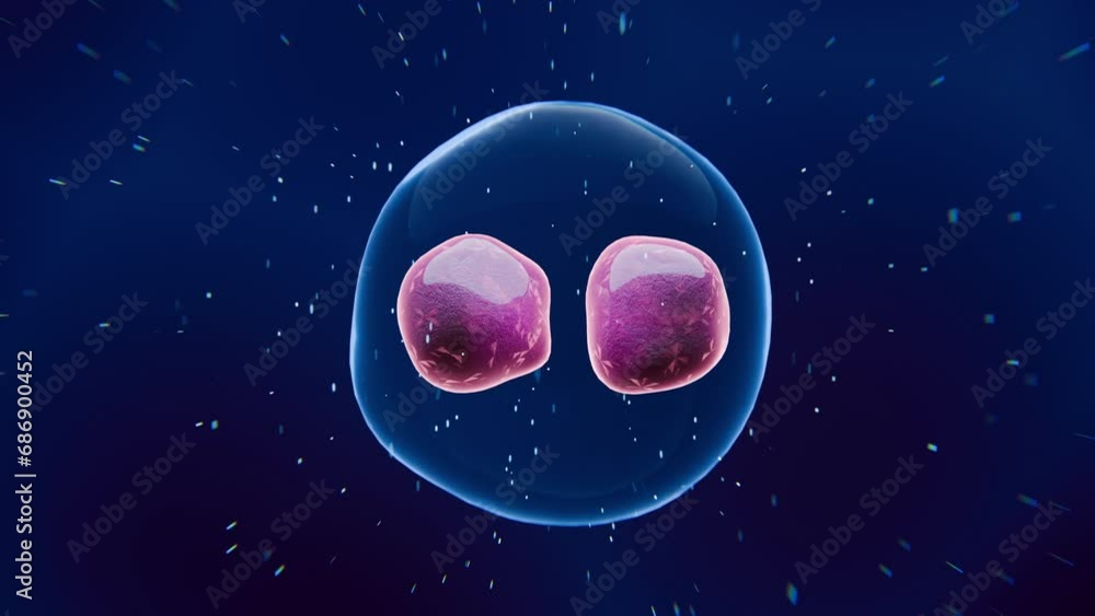 3D Animation of Cell division under a microscope. Dividing and ...