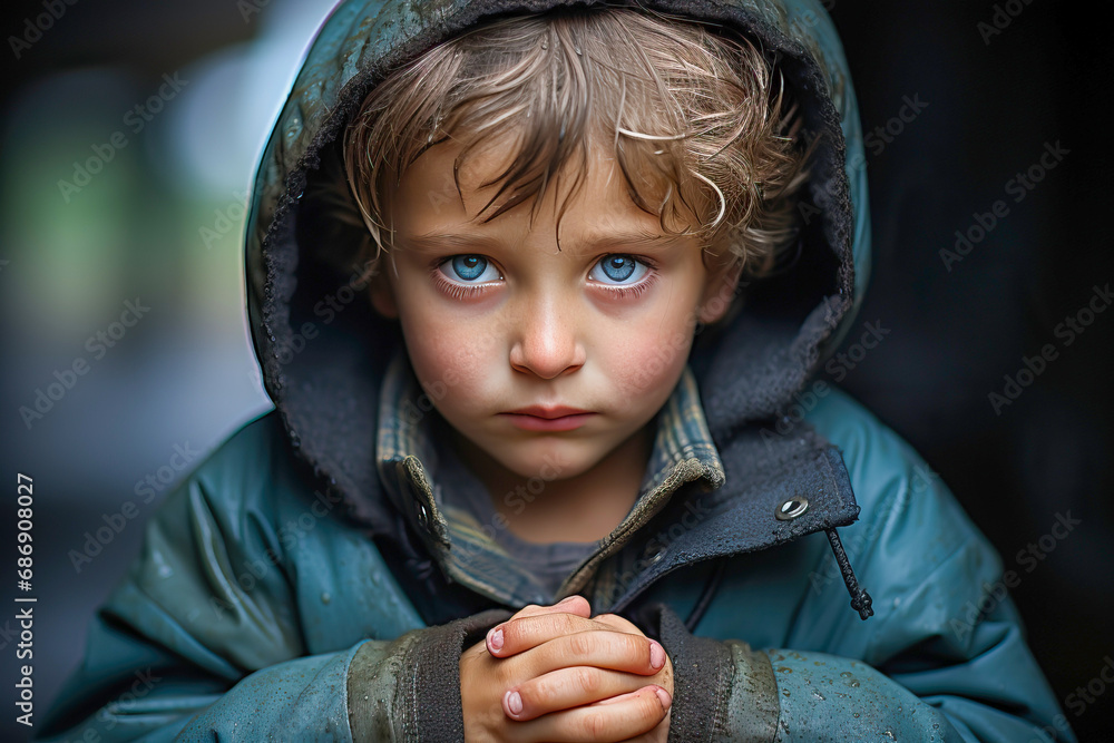 Grieving child with a sad expression Stock Photo | Adobe Stock
