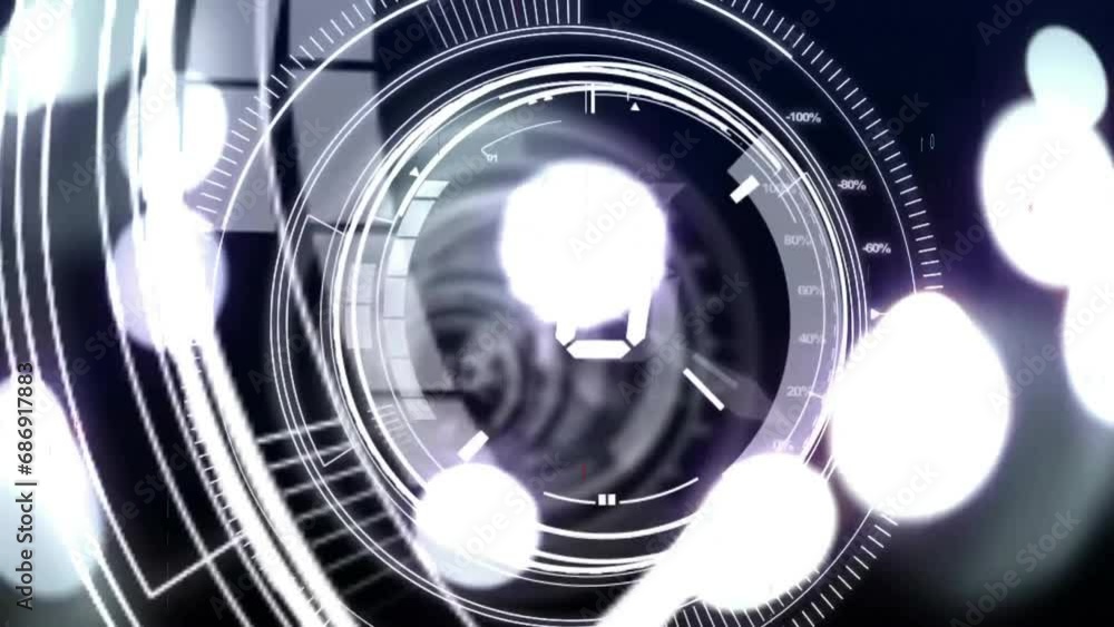 Animation of scope scanning with countdown over light spots on black background Stock Video ...