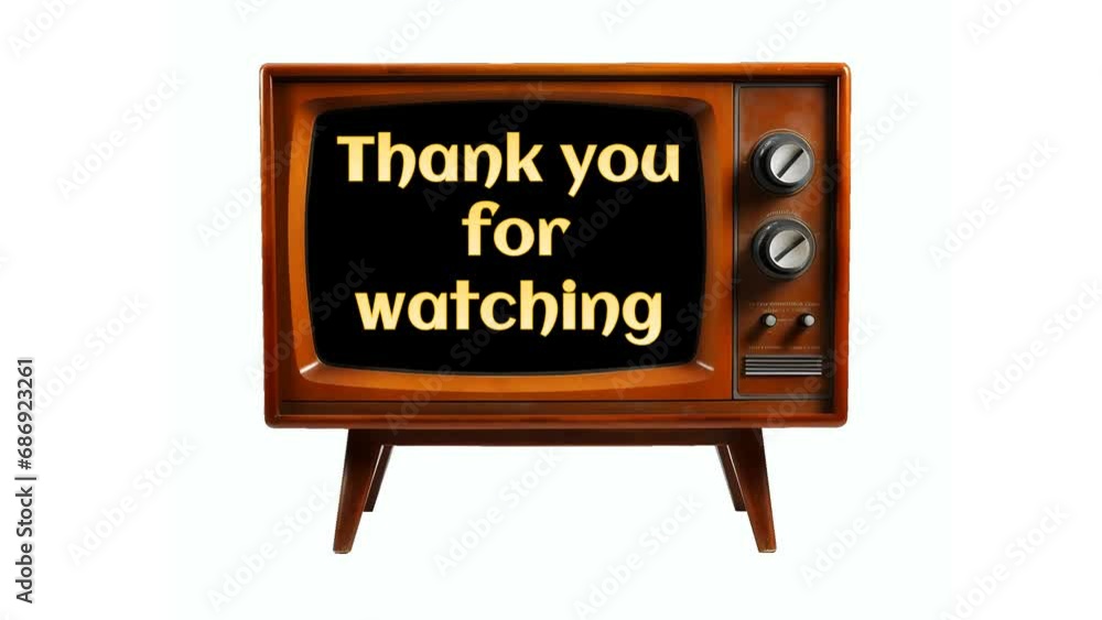 An animated "thank you for watching" video shown on an old television ...