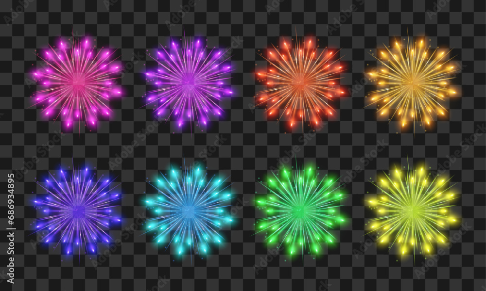 Vector firework pictograms black background set Stock Vector | Adobe Stock