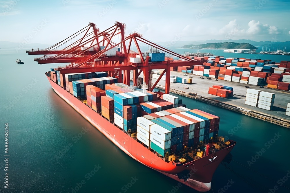 container cargo freight ship in the cost of sea. Container ship ...