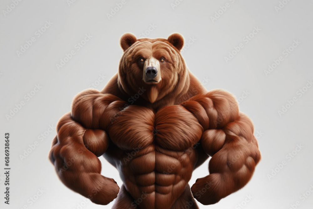 Character of a bear with the muscular build of a bodybuilder on black ...