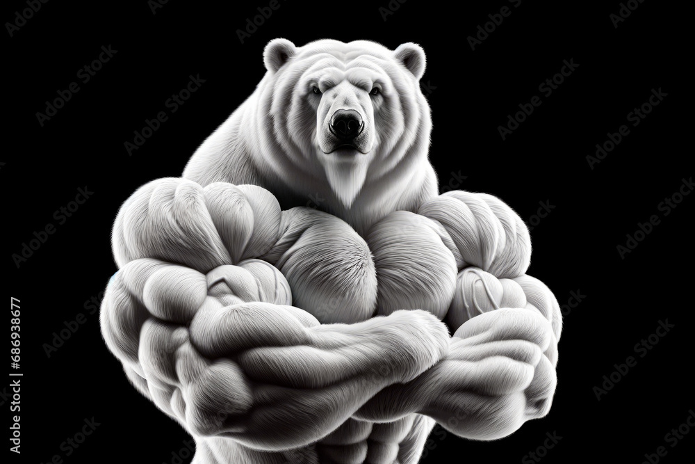 3D character of a polar bear with the muscular build of a bodybuilder ...