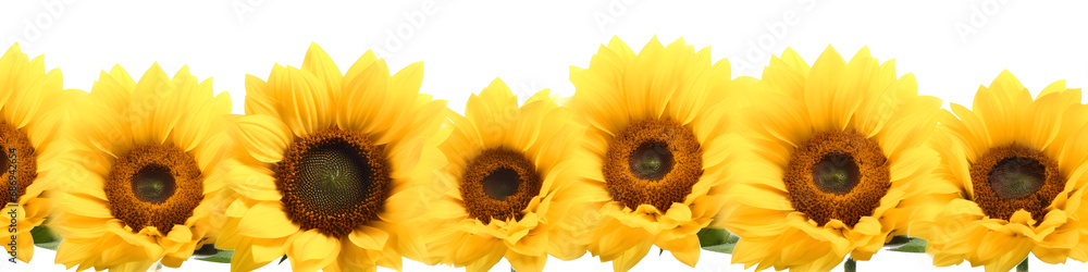 row of sunflowers banner isolated on transparent background - floral ...