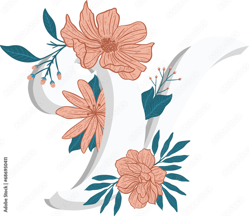 Digital png illustration of white decorative v letter with flowers on ...