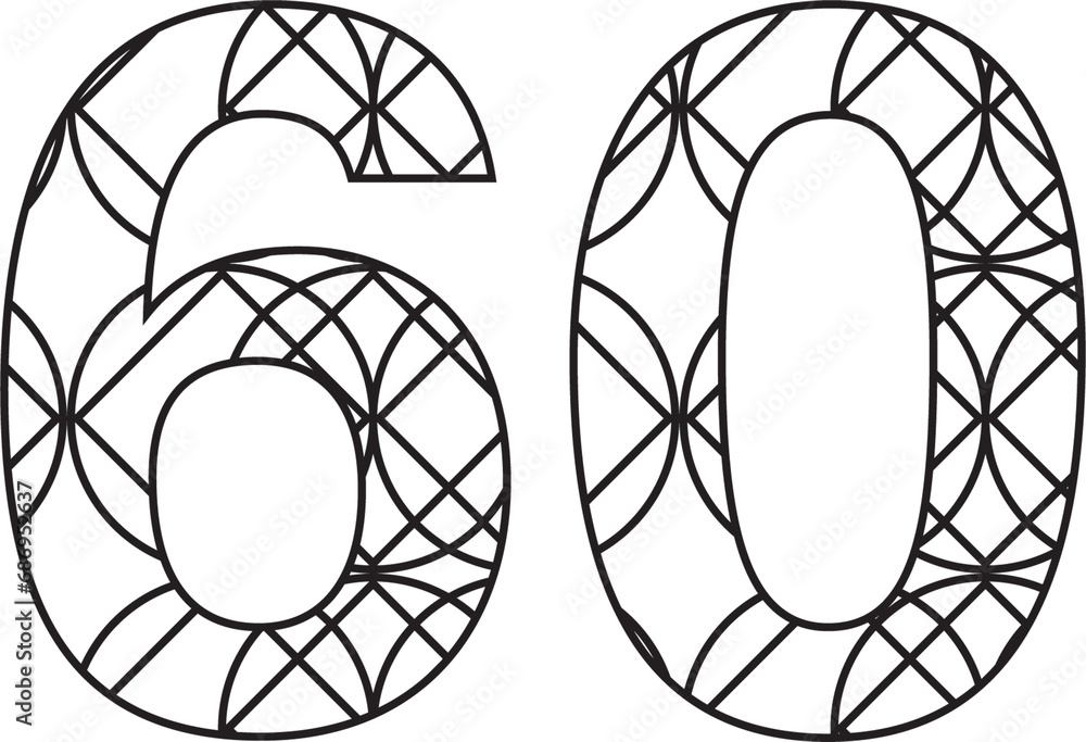 Digital png illustration of black 60 number with pattern on transparent ...