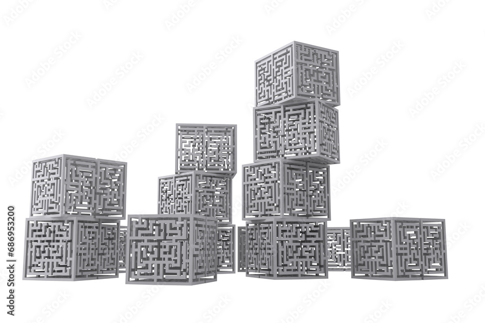 Plakát Digital png illustration of white cubes with labyrinths on transparent backgroun – Obraz ...