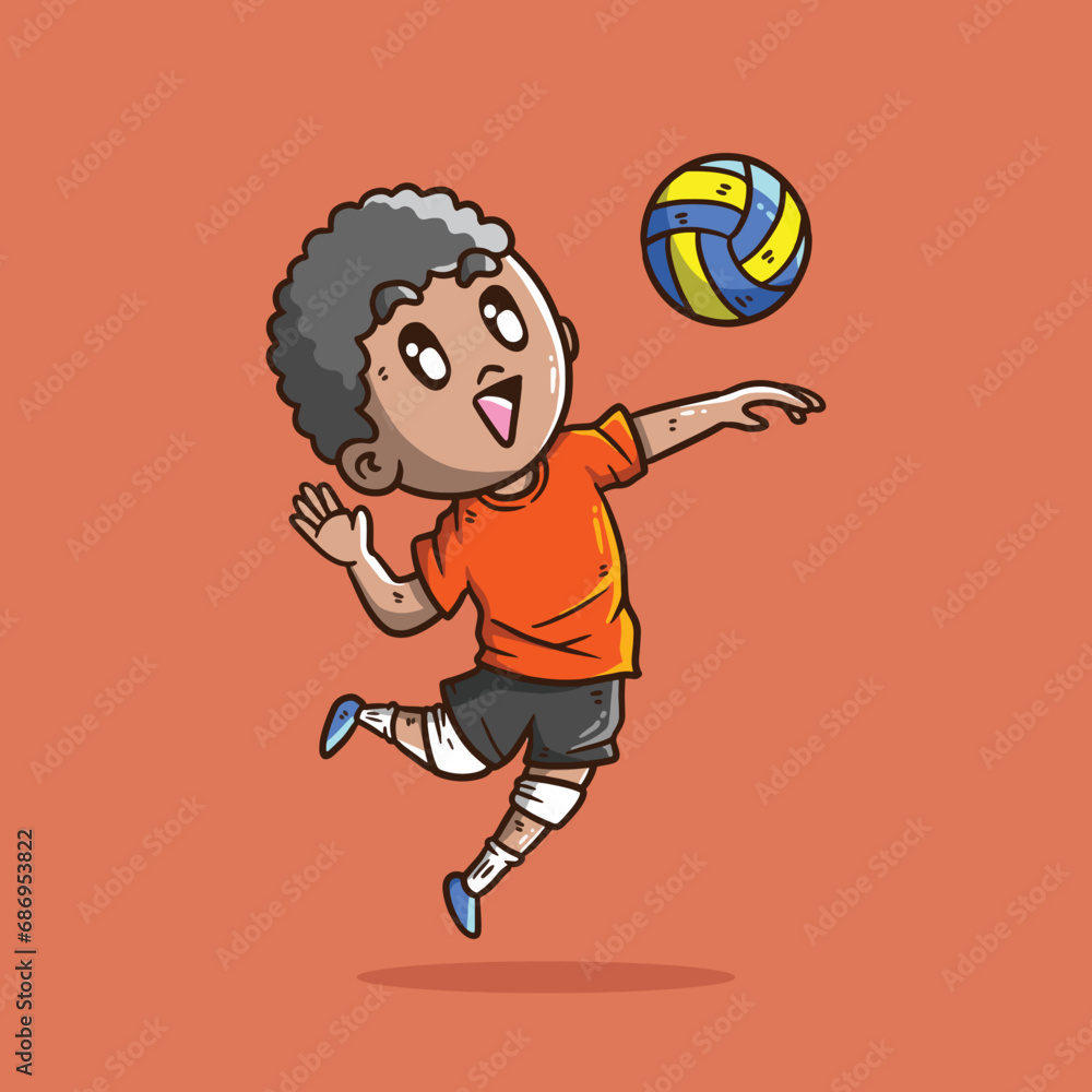 Cartoon vector illustration of Cute Indoor Volleyball player ...