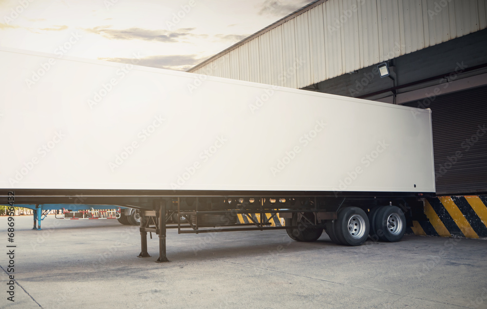 Trailer Trucks Parked Loading at Dock Warehouse. Cargo Container ...