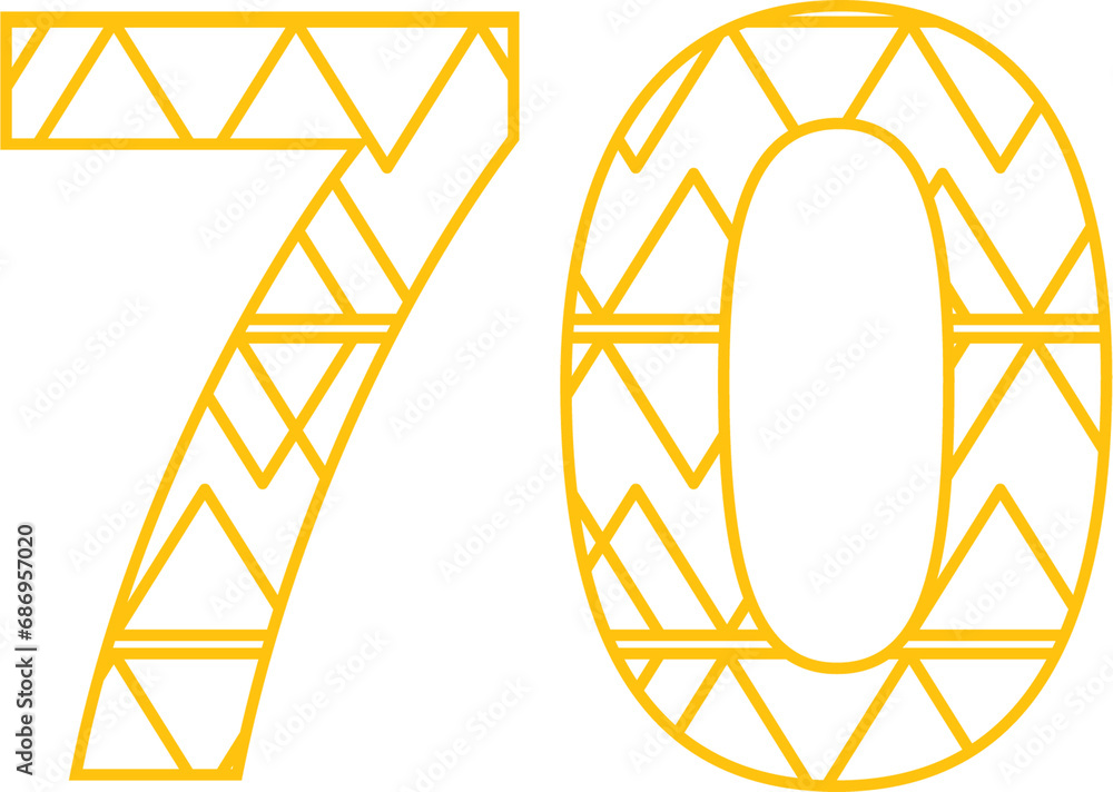 Digital png illustration of yellow 70 number with pattern on ...