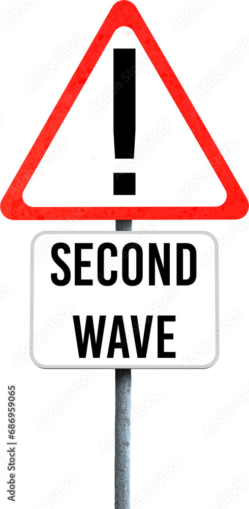 Digital png illustration of warning sign with second wave text on ...