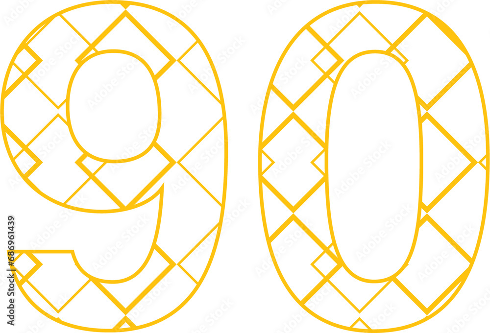 Digital png illustration of yellow nuber 90 with pattern on transparent ...