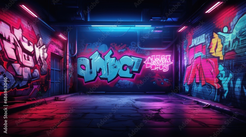 Cyberpunk city wall graffiti neon glow concept background wallpaper ai ...
