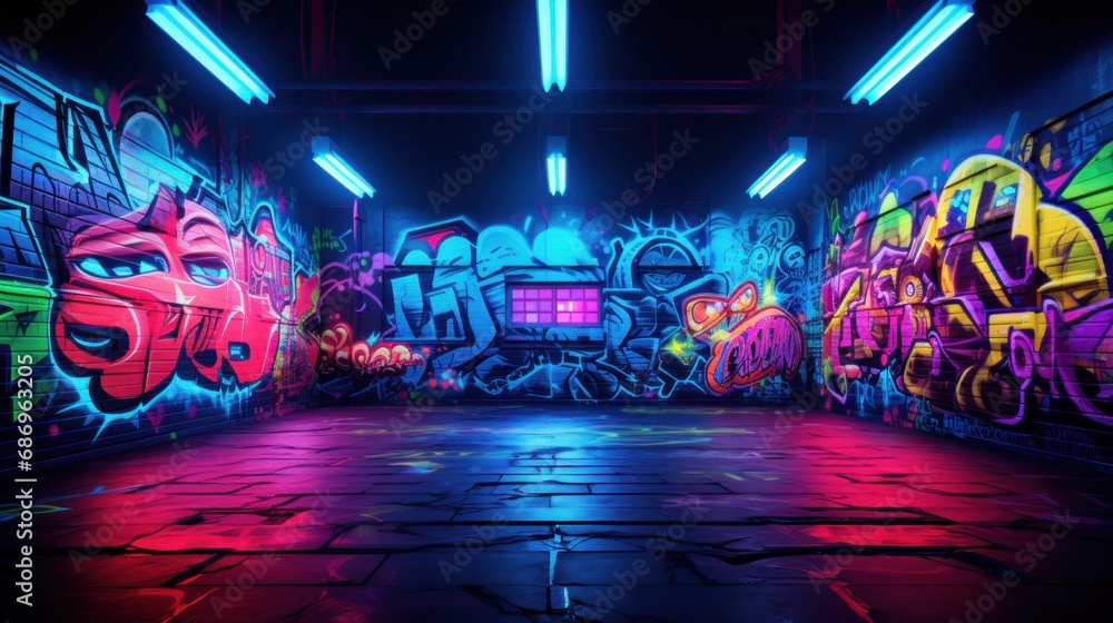 Cyberpunk city wall graffiti neon glow concept background wallpaper ai ...
