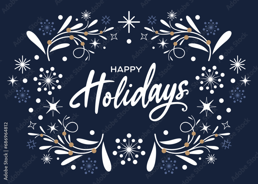 Happy Holidays printable banner, card with Happy Holidays in cursive ...