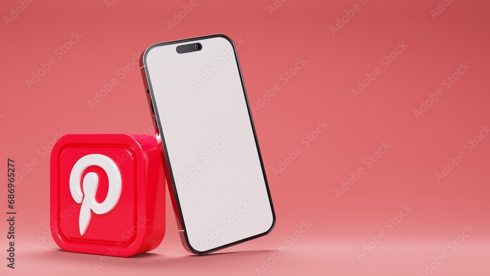 Phone with Pinterest icon with solid colored background social media ...