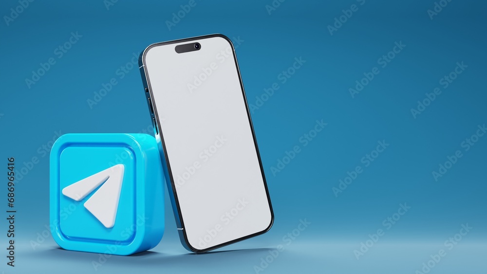 Phone with Telegram icon with solid colored background social media ...