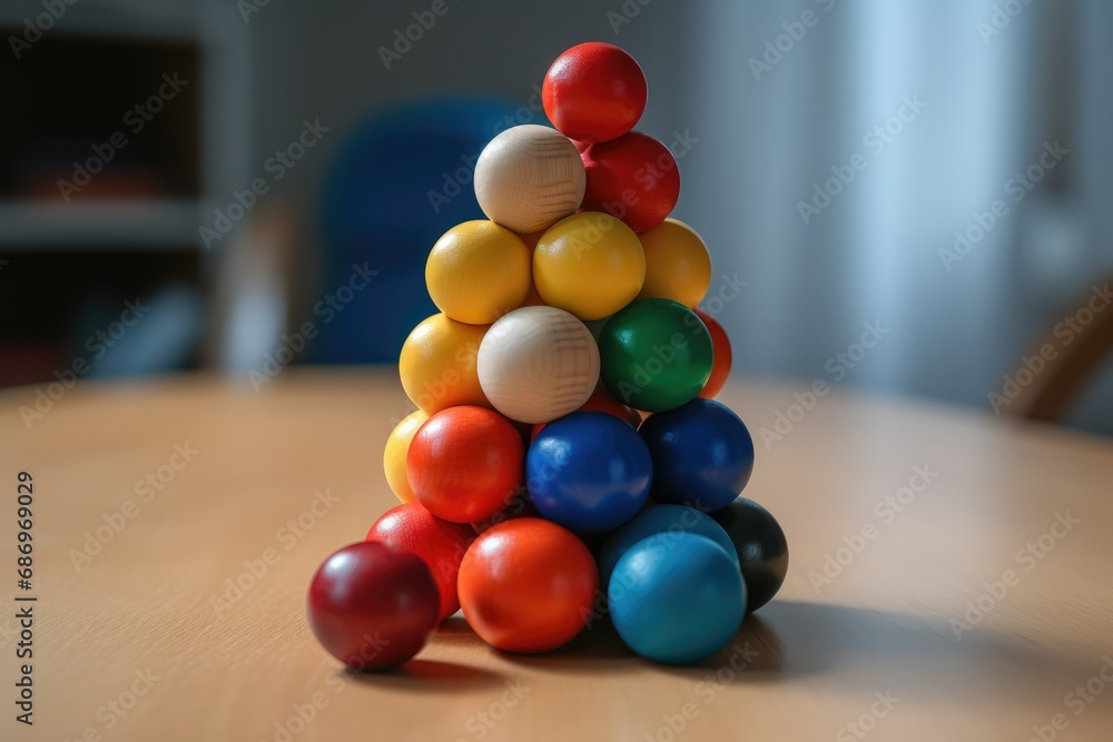 Educational toys Montessori system. Colored pyramid of balls ...