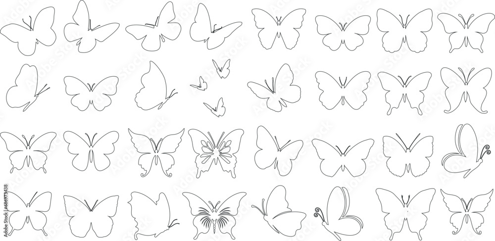 butterfly outline vector illustration Set Stock Vector | Adobe Stock