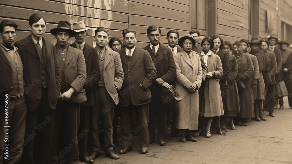 Black and white photo of people waiting in line to immigrate in the ...