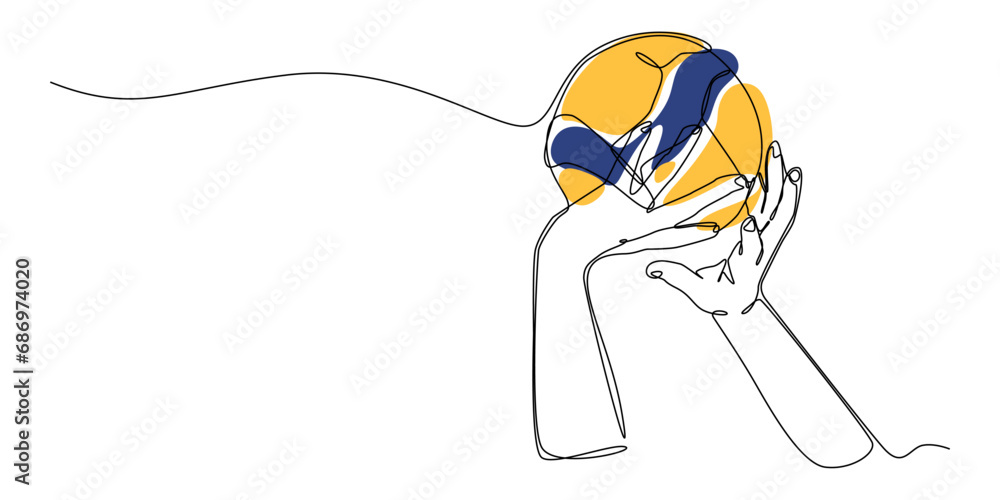 continuous line drawing of the pose of both hands holding the ...