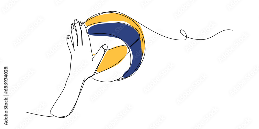 continuous line drawing of hand spiking the ball. volleyball sport ...