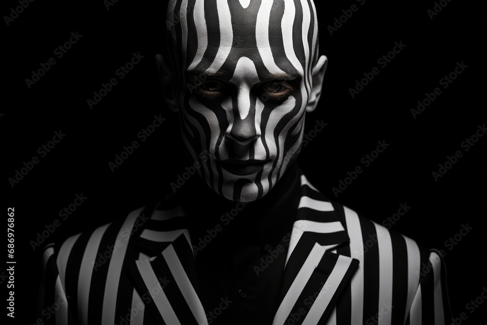 A Man Wearing a Formal Suit with Black & White Optical Illusion Face ...