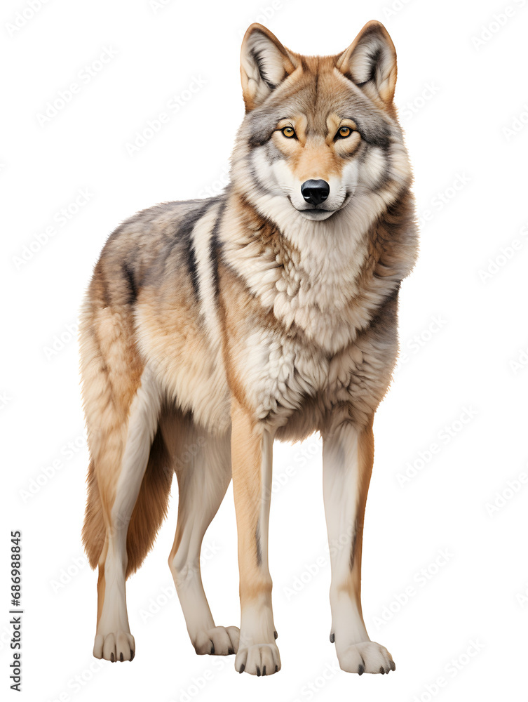 Full body wolf standing, realistic illustration, wildlife in detail ...