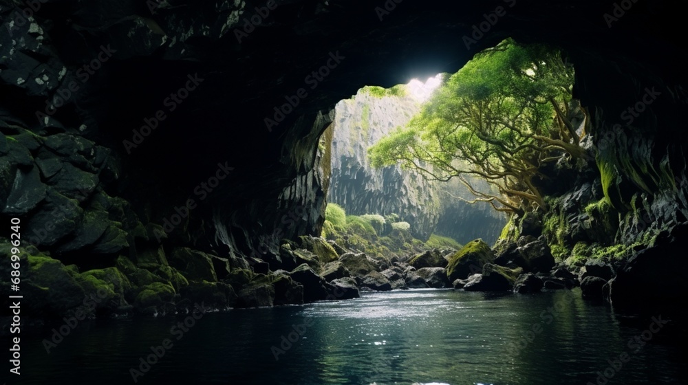 Terceira Island's Algar do Carvao Cave in the Azores Stock Photo ...