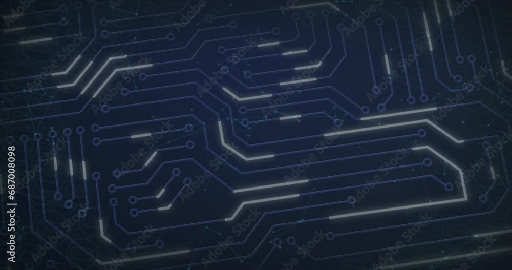 Animation Of Microprocessor Connections And Network Of Connections Against Blue Background Stock