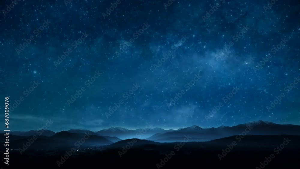 Stars moving across the night sky with silhouetted mountains. seamless ...
