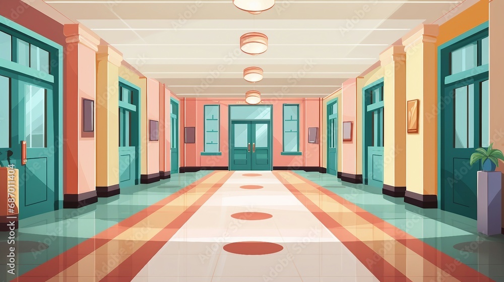 School hallway interior with classroom doors illustration AI Generated ...