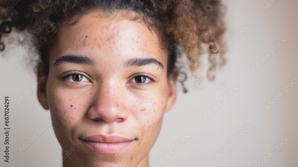 A genuine portrayal of a woman with mixed skin tones, confidently ...