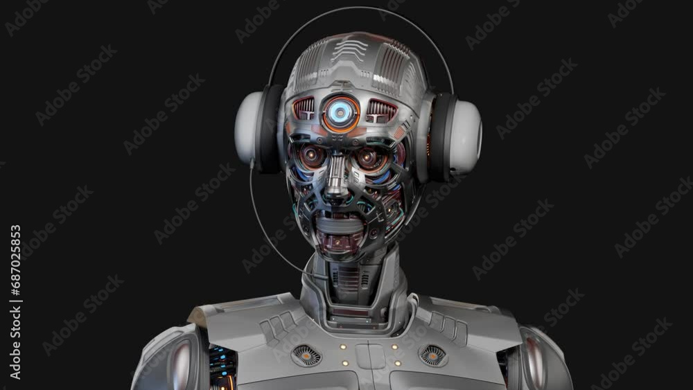 Vidéo Stock Robot man operator with very detailed face or humanoid ...