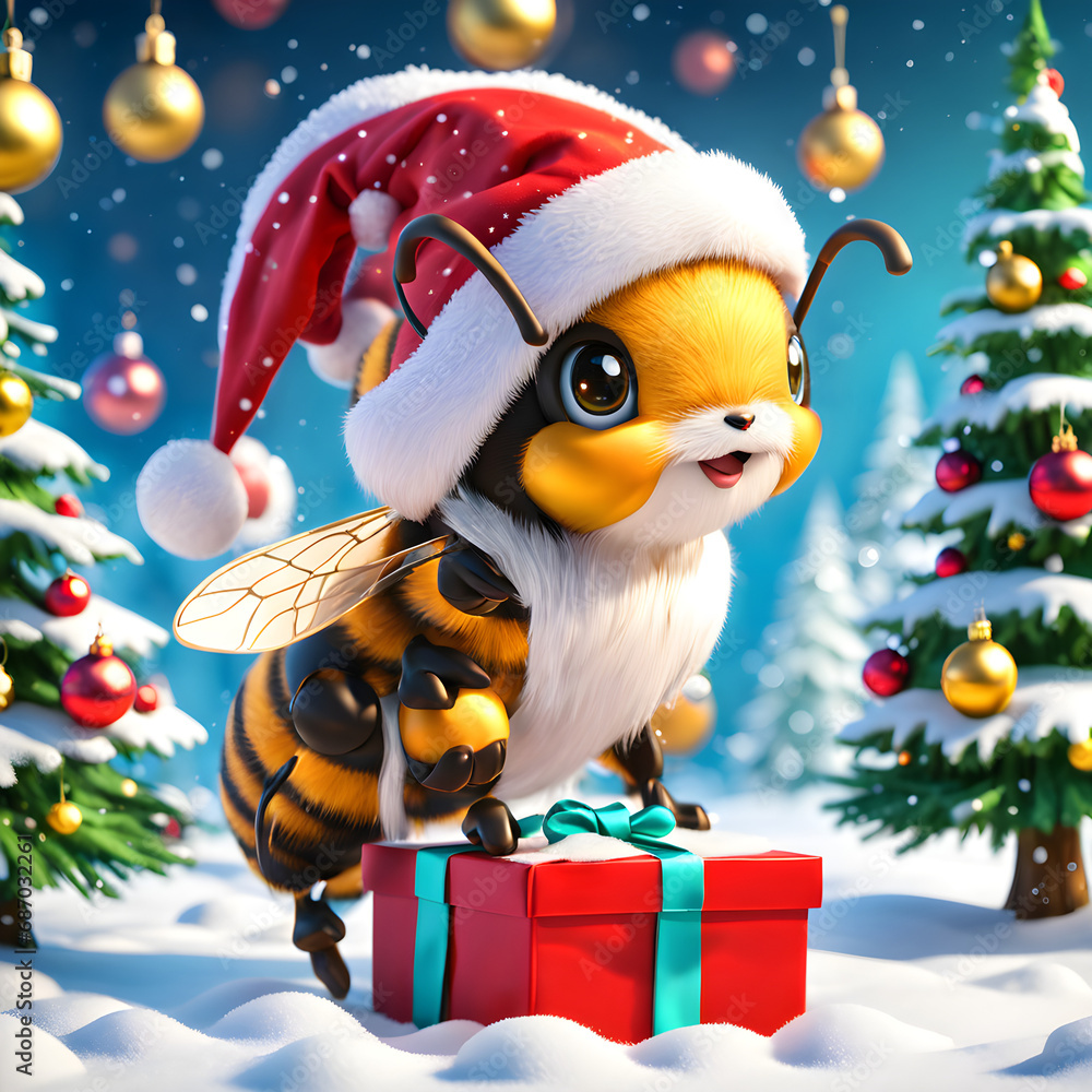 This is a super cute little chibi bee wearing a red Santa hat. The hat ...