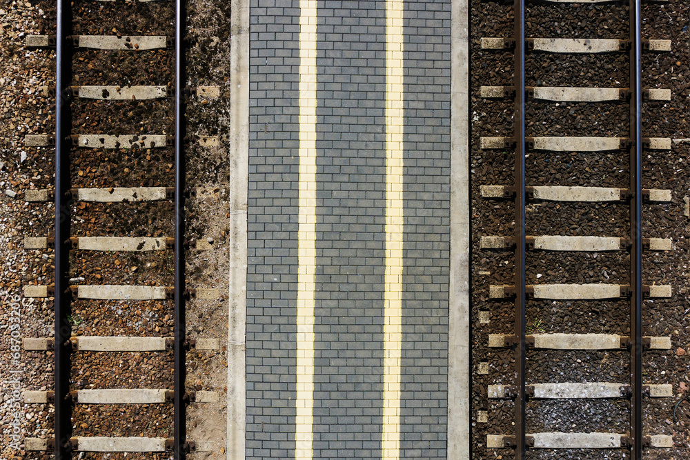 Railway top view background. Train transport industry. Rail track ...