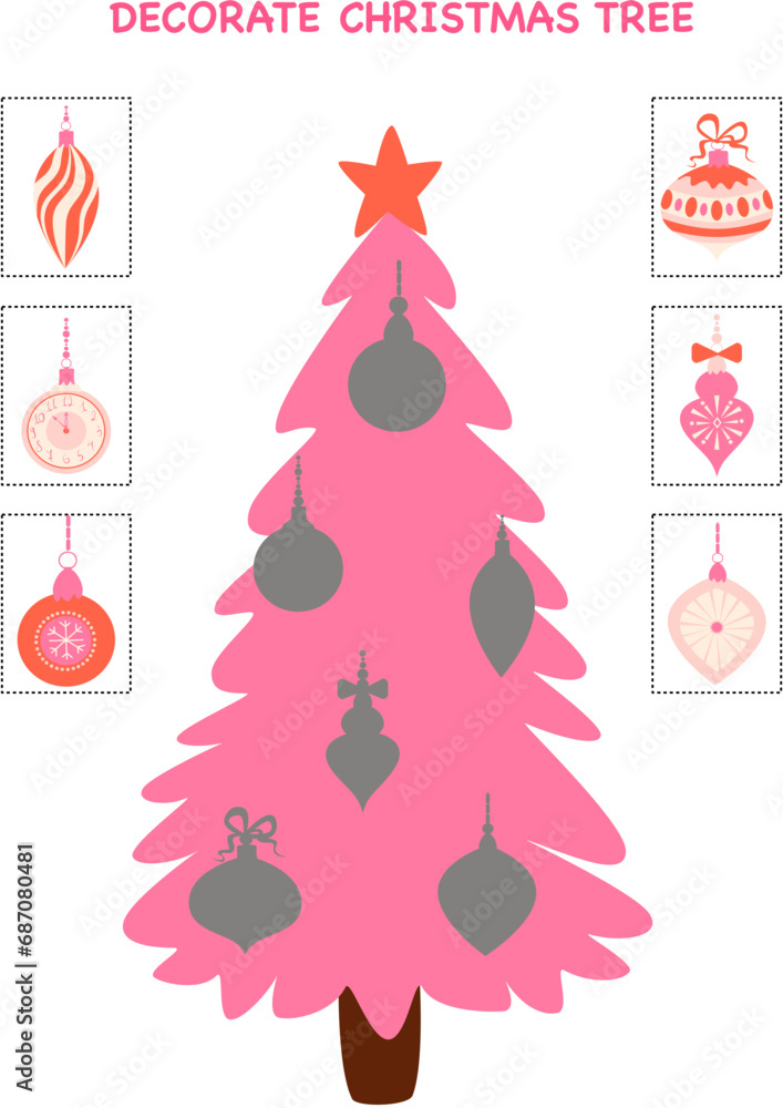 Cut and glue.Decorate the pink Christmas tree. Find shadows ...