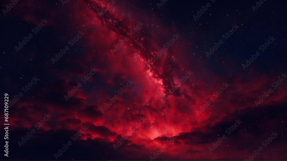 Nocturnal red sky full of stars , science nebula milky way infinity ...