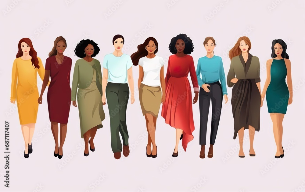 International women day graphic poster, lineup of various women ...
