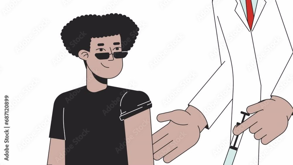 Latino student immunization male doctor line 2D characters animation ...