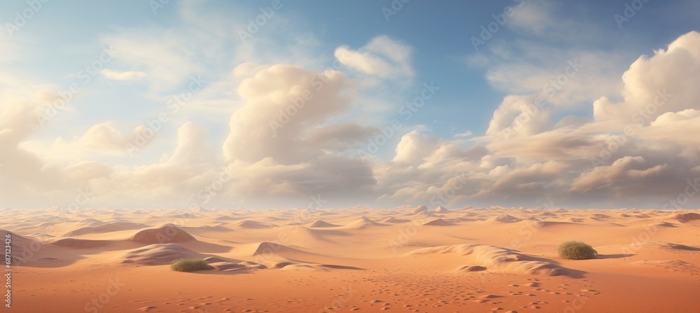 Vast panoramic desert with distant horizon and sand dunes - magnificent ...