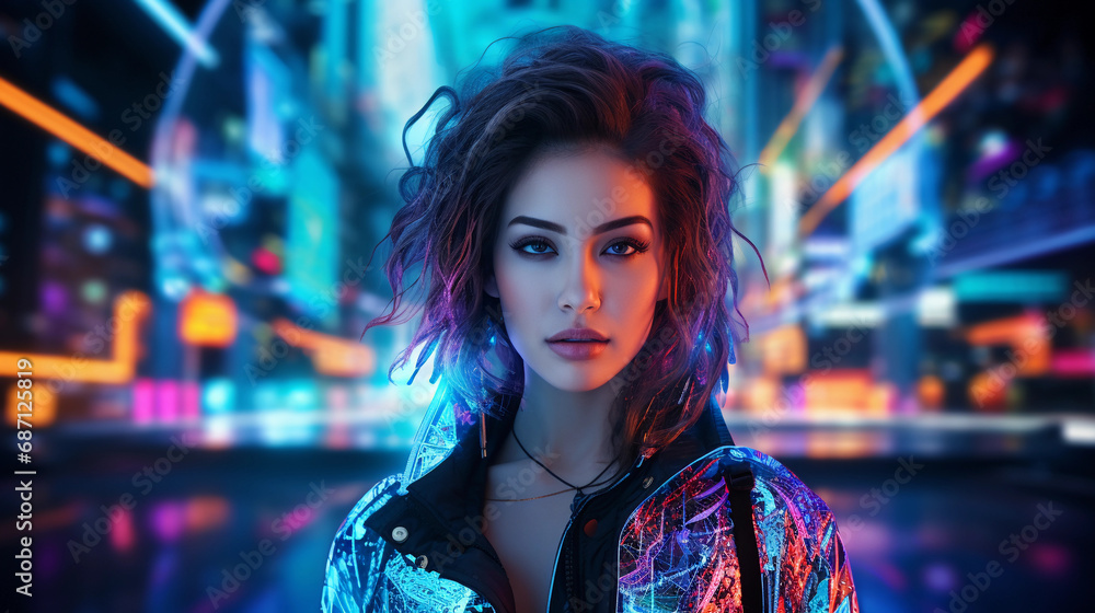 Futuristic time-capsule portrait, sci-fi attire, holographic elements ...