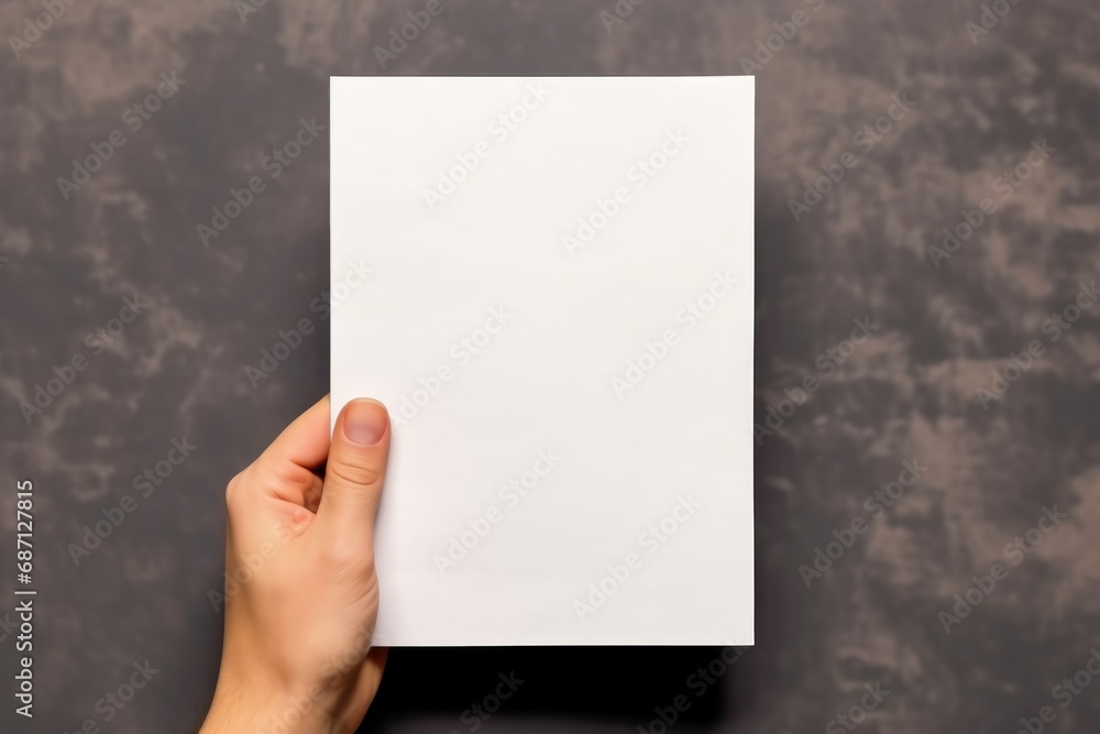 Hand holding Blank A4 Flyer Mock-up. Empty white letter paper size A4 ...