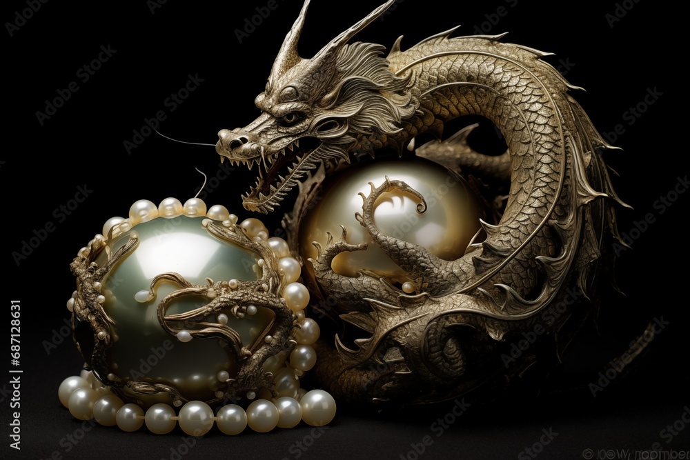 Dragon curled around a pearl, representing wealth, wisdom, and the ...