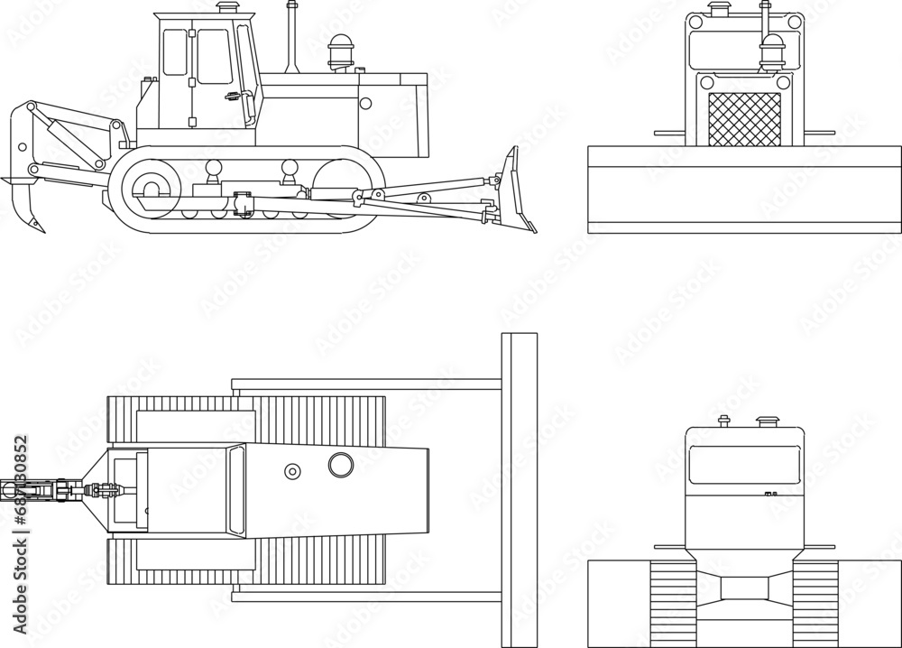 Vector sketch illustration of the design of a bulldozer building ...
